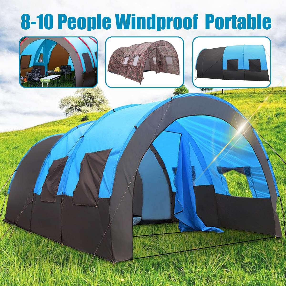 Goat Tunnel 8-10 People Waterproof Portable Travel Camping Hiking Tent ...